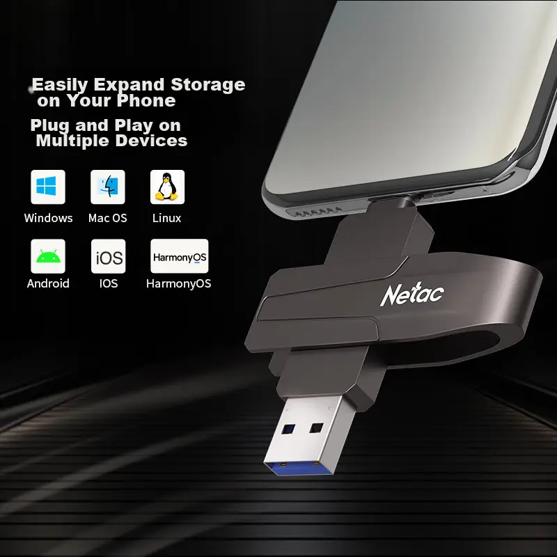 Netac USB Flash memorija, 512GB, USB 3.2, Type-C, OTG, Crna