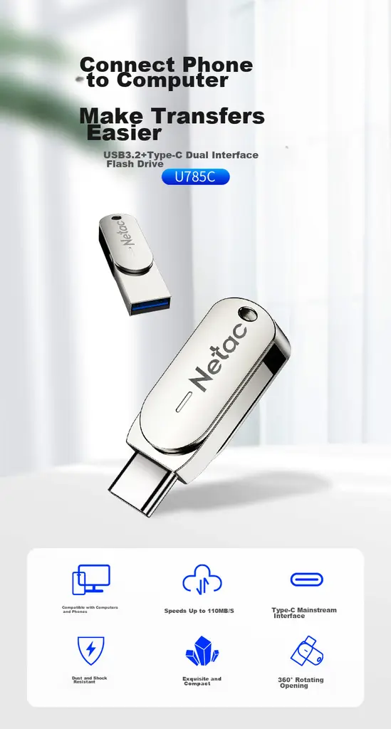 Netac USB Flash memorija, 32GB, Type-C, USB 3.2, OTG