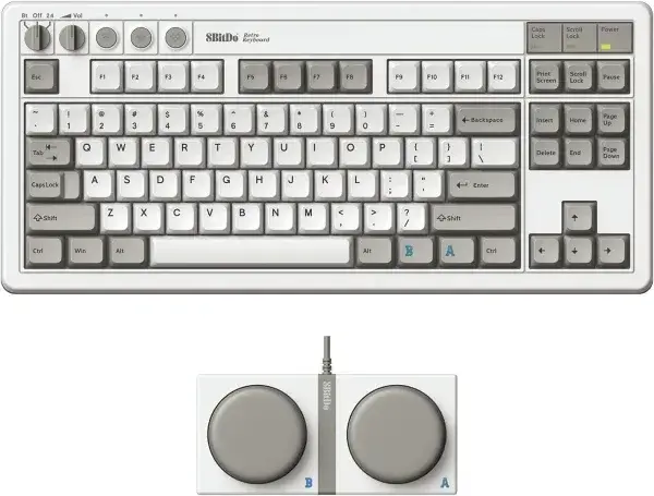 8BitDo Tastatura Retro 87, Bežična, Mehanička, Bela, Dual Super Buttons