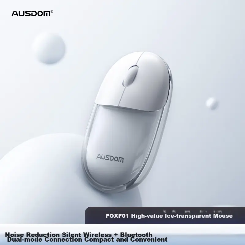 AUSDOM Bežični miš, 2.4GHz, Bluetooth, Beli
