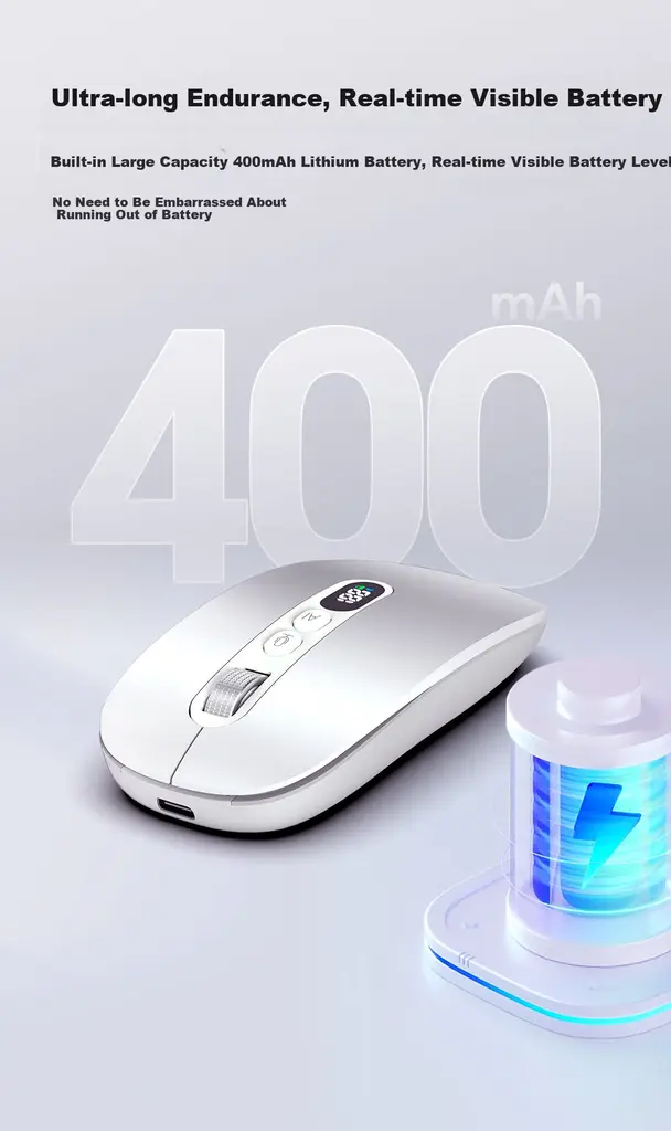 Xingji Bežični miš, 2.4GHz, Bluetooth, Srebrne boje