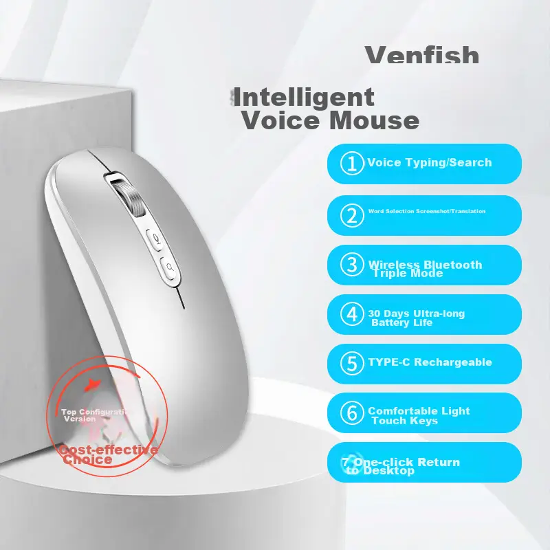 Venfish Bežični miš, 2.4GHz, Bluetooth, Srebrne boje