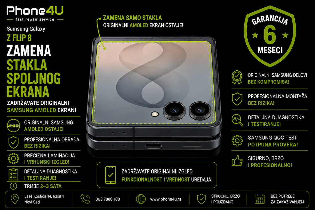 Zamena stakla spoljnog ekrana Samsung Galaxy Z Flip 8