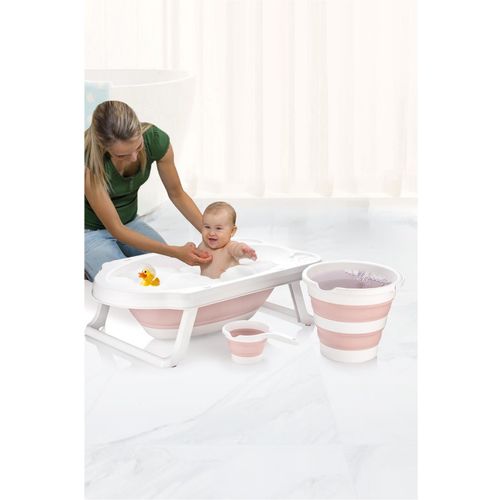 Kvts1 - Pink White Pink Baby Bathtub Set (3 Pieces)