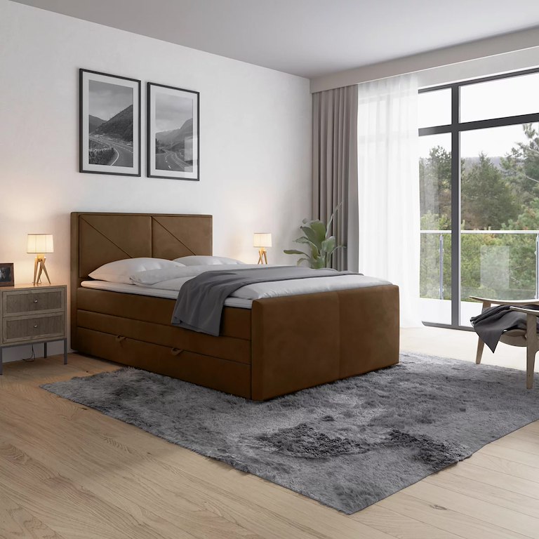 BOXSPRING KREVET 140/200 cm braon