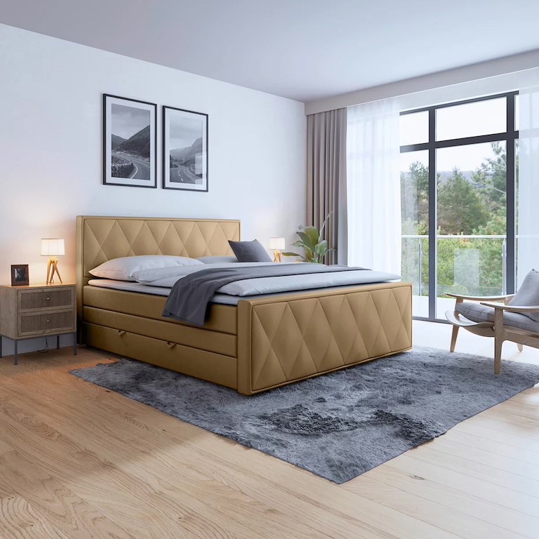 BOXSPRING KREVET 180/200 cm bež