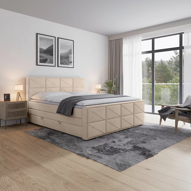 BOXSPRING KREVET 180/200 cm bež