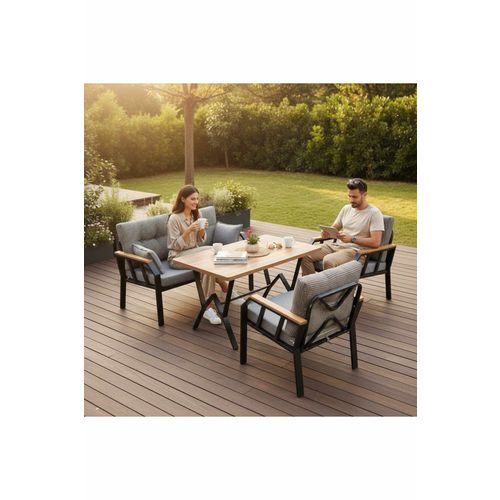 Nergiz 2+1+1 - Dogtooth Black White Garden Lounge Set