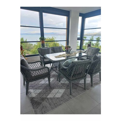 Hisar 6+1 - Grey Grey Garden Table & Chairs Set (7 Pieces)