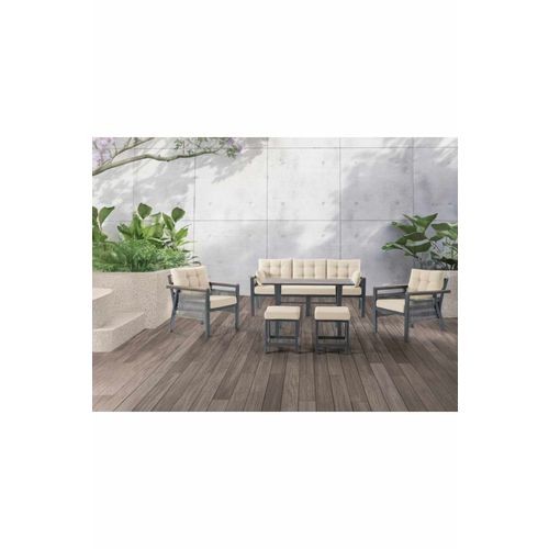 Lilyum 3+1+1+2 - Cream Cream Garden Lounge Set