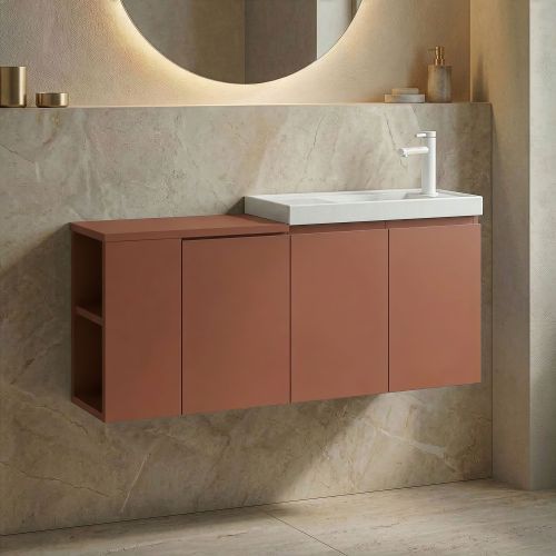 Ferla 110 - 205 Matte Cinnamon Bathroom Cabinet With Sink