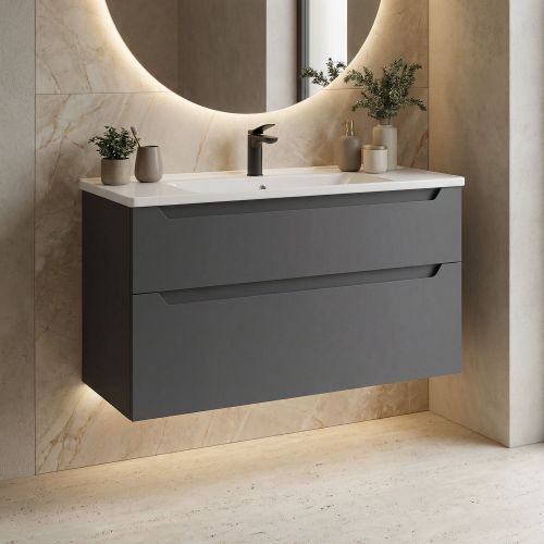 Messina 100 v2 - 381 Matte Anthracite Bathroom Cabinet With Sink