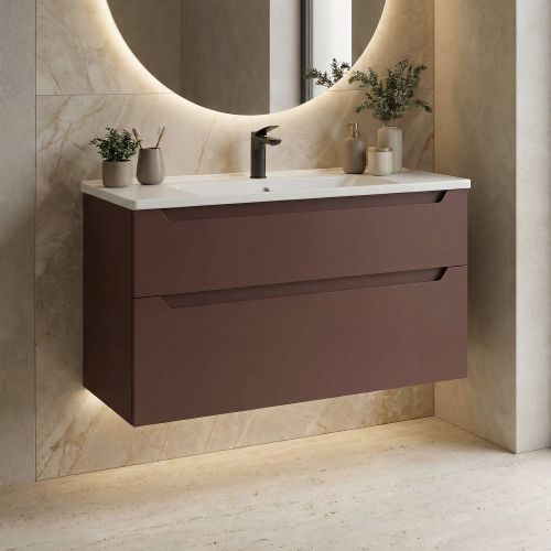 Messina 100 v2 - 384 Matte Red Bathroom Cabinet With Sink