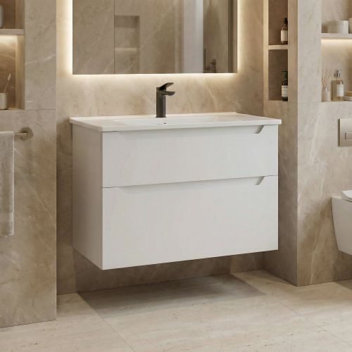 Messina 85 v2 - 411 Matte White Bathroom Cabinet With Sink