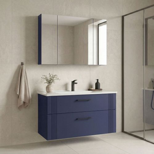 Bari 100 v2 - 252 Matte Navy Blue Bathroom Cabinet With Sink & Mirror Set (2 Pieces)