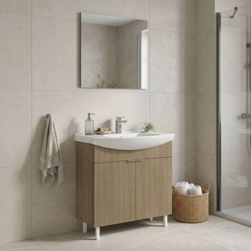 Purus 80 - 471 Oak Bathroom Cabinet With Sink & Mirror Set (2 Pieces)