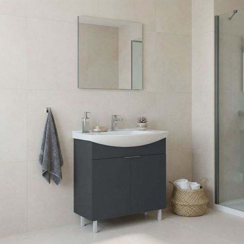 Purus 80 - 472 Matte Anthracite Bathroom Cabinet With Sink & Mirror Set (2 Pieces)