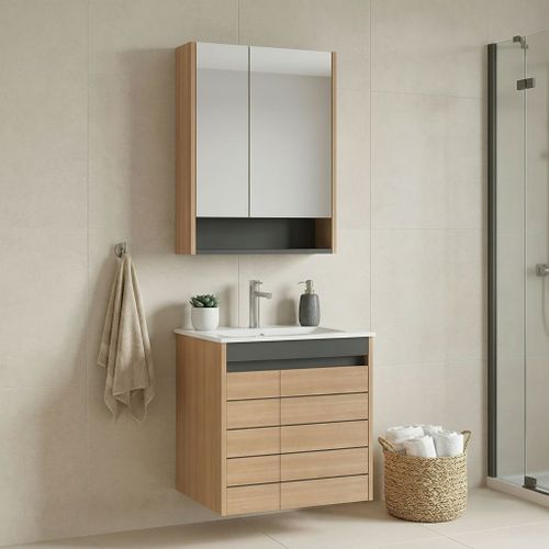 Ricato 60 - 279 Oak Bathroom Cabinet With Sink & Mirror Set (2 Pieces)