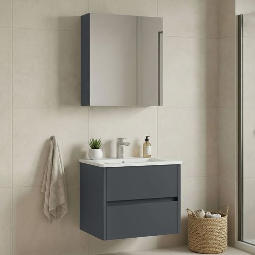 Side 65 v2 - 785 Matte Anthracite Bathroom Cabinet With Sink & Mirror Set (2 Pieces)