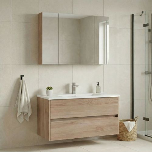 Side 100 v3 - 631 Oak Bathroom Cabinet With Sink & Mirror Set (2 Pieces)