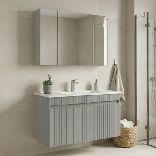 Tivoli 100 - 698 Matte Cashmere Bathroom Cabinet With Sink & Mirror Set (2 Pieces)