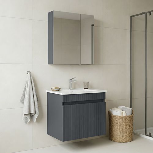 Tivoli 65 - 688 Matte Anthracite Bathroom Cabinet With Sink & Mirror Set (2 Pieces)