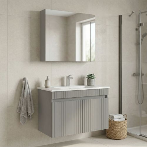 Tivoli 85 - 694 Matte Cashmere Bathroom Cabinet With Sink & Mirror Set (2 Pieces)