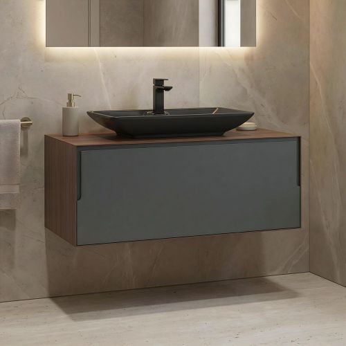 Craft 100 - 125 Walnut Anthracite Bathroom Cabinet With Sink