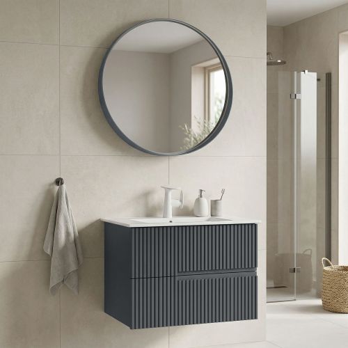 Moonlight 70 v2 - 385 Matte Anthracite Bathroom Cabinet With Sink & Mirror Set (2 Pieces)