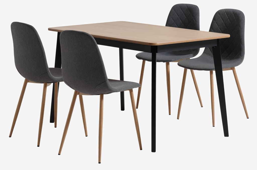 JEGIND D130 sto natur hrast/crna + 4 JONSTRUP asfalt/hrast