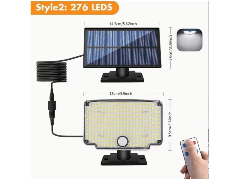 Solarna zidna LED lampa sa odvojenim panelom 276 LED