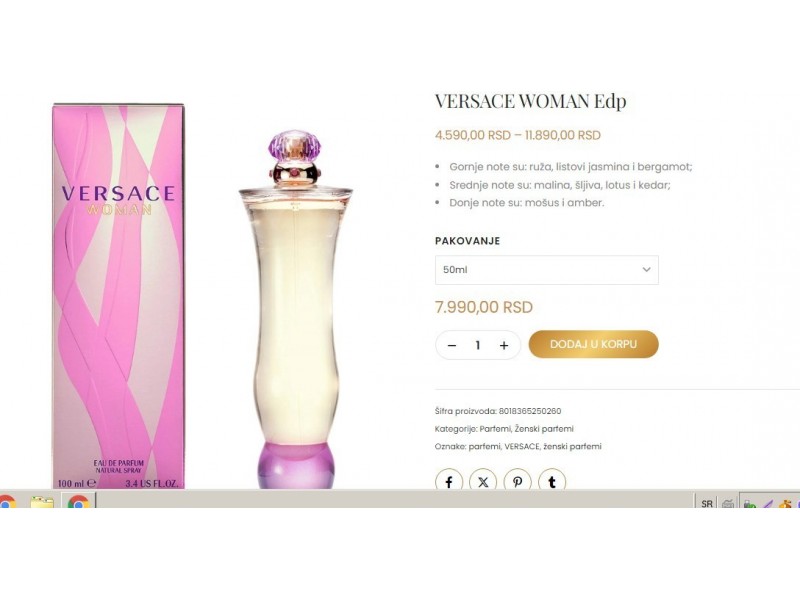 Versace Woman EDP 50ml POTROŠENO OKO 5 ML ORIGINAL