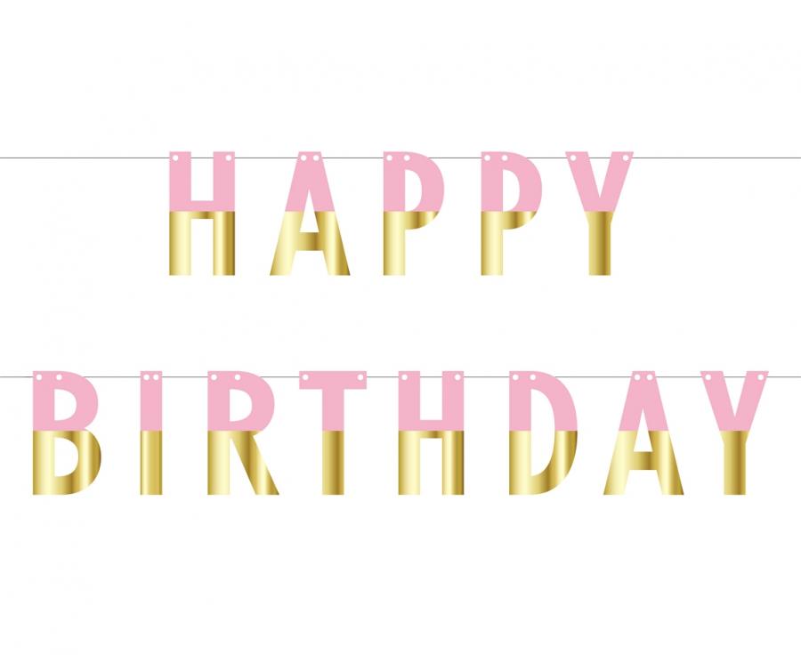 Roze zlatan natpis Happy Birthday