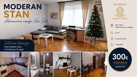 Jednosoban stan, 31 m², Adamovićevo Naselje, Novi