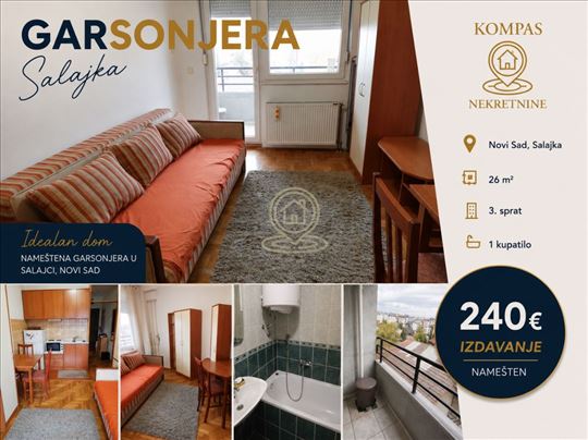 Garsonjera 26 m², Salajka, Novi Sad, 3. sprat
