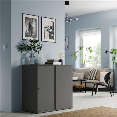 IKEA VIHALS Ormarić s kliznim vratima, sivi, 95x47