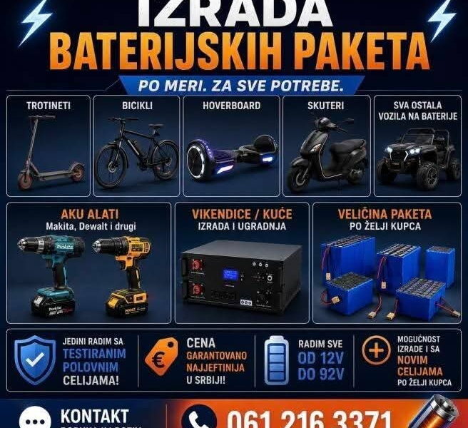 Izrada i reparacija baterija za Trotinete Skutere Bicikle Aku alate itd.