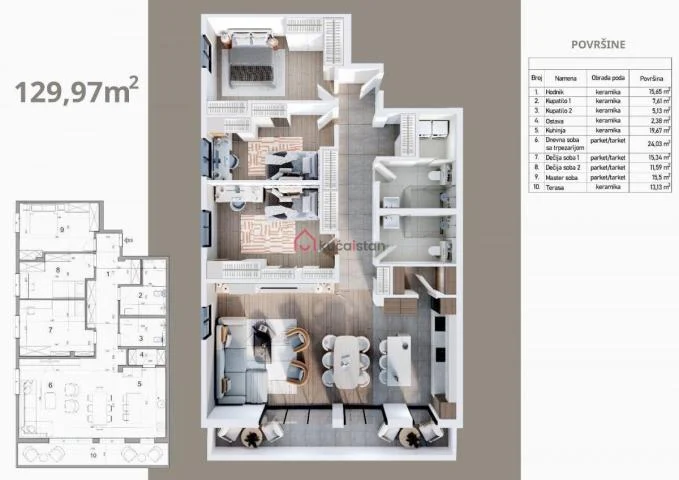 Četvorosoban stan sa prostranom terasom | Adamovićevo naselje | 129,97 m²