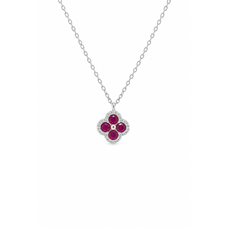 FLEUR SILVER NECKLACE WITH RED ZIRCONIA