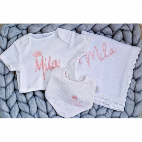 Baby rozi vez/bodić/muslin set