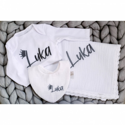 Sivi vez/bodić/beli muslin set