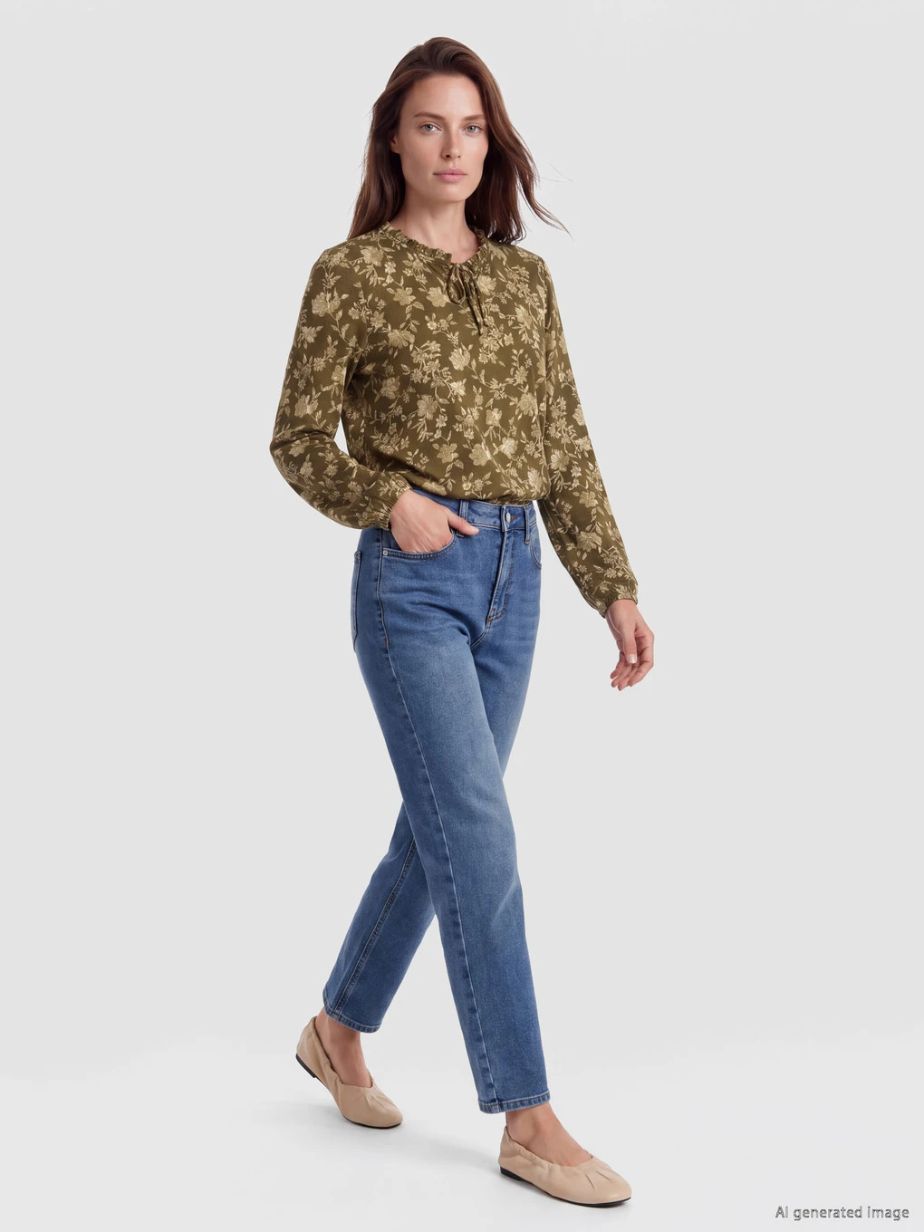 LCW Grace Bluza Sa Kragnom Na Vezanje Sa Uzorkom