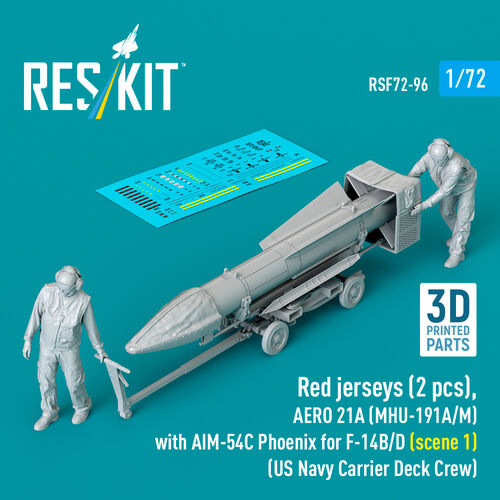 NEW! RES/KIT F72-0096 Red Jerseys (2 Figures) with AERO 21A (MHU-191A/M) with AIM-54C Phoenix for F-14 B/D (Scene 1 / 3D-Printed)