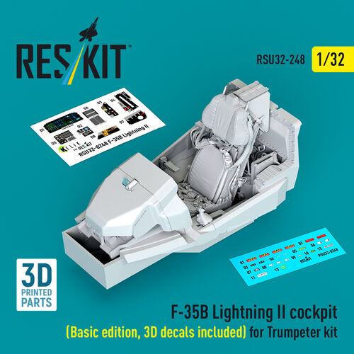 NEW! RES/KIT U32-0248 ​F-35 B Lightning II - Cockpit Basic Edition with 3D-Decals (for Trumpeter Kits / 3D-Printed)