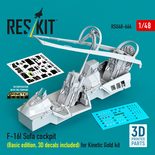 NEW! RES/KIT U48-0664 Lockheed Martin F-16I Sufa - Cockpit Basic Edition with 3D Decals (for Kinetic Gold Kits / 3D-Printed)