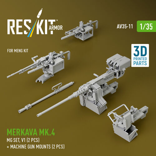 NEW! RES/KIT AV35-0011 Merkava Mk.4 - MG Set Volume 1 (2 pcs) + Machine Gun Mounts (2 pcs) (for Meng Kits / 3D-Printed)