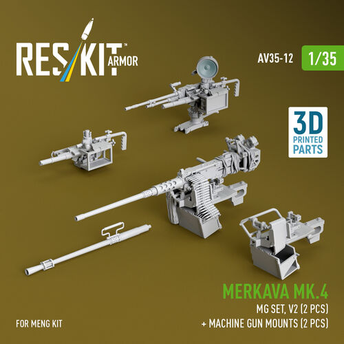 NEW! RES/KIT AV35-0012 Merkava Mk.4 - MG Set Volume 2 (2 pcs) + Machine Gun Mounts (2 pcs) (for Meng Kits / 3D-Printed)