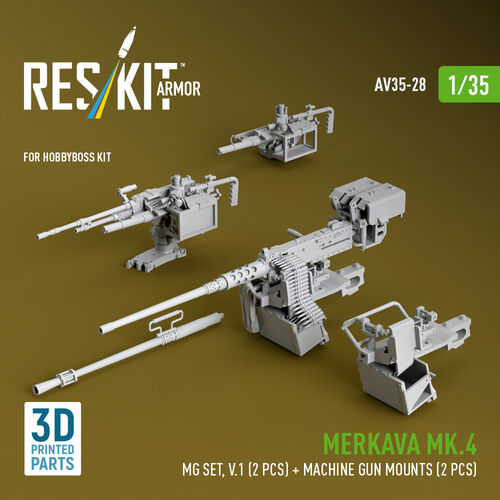 NEW! RES/KIT AV35-0028 Merkava Mk.4 - MG Set Volume 1 (2 pcs) + Machine Gun Mounts (2 pcs) (for Hobby Boss Kits / 3D-Printed)
