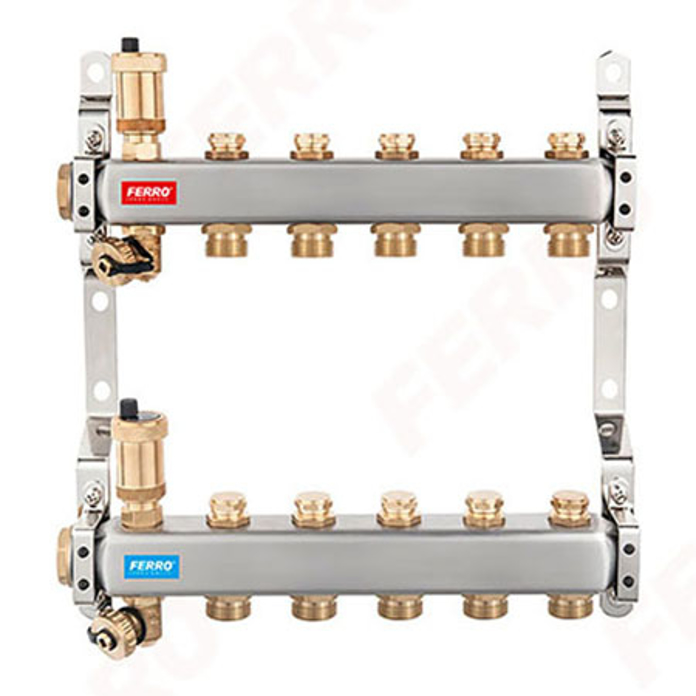 Inox razdelni set sa ventilima 1" x 3/4" x 8 FERRO SN-ROU08S
