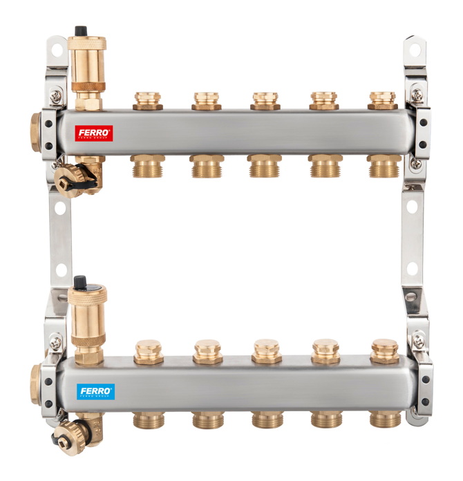 Inox razdelni set sa ventilima 1" x 3/4" x 9 FERRO SN-ROU09S